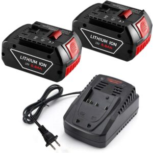 2pack 18v 5.0ah bat609 battery and 14.4v ~ 18v li-ion battery charger replacement for bosch 18v battery bat609 bat610 bat610g bat612 bat618 bat618g bat619g cordless power tools battery