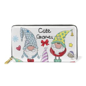 colorful cartoon cute gnomes seamless on white leather long wallet organizer with zipper purse clutch bag for women men