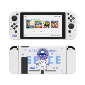 jingdu soft protective case compatible with switch console and joy-cons, thin, slim, light, switch can be inserted in dock with shell, only for ns(not for oled model), q astronaut, white