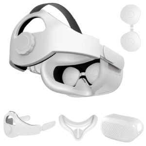 [3 color] suihuoji oculus quest 2 head strap replacement, 5 in 1 silicone accessories kits, lens protective cover/silicone face pad cover/vr shell protector cover for quest 2 headset (white)