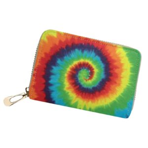 poceacles tie dye print women men cards organzier small wallet with zip around, 20 card slots leather accordion credit card holder wallet