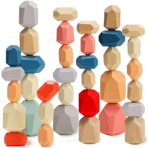 aosmeol balancing stones,wooden rocks stacking stones,colorful stacking rocks for kids,educational balancing rock preschool learning puzzle toy gift for children boys girls(36pcs)