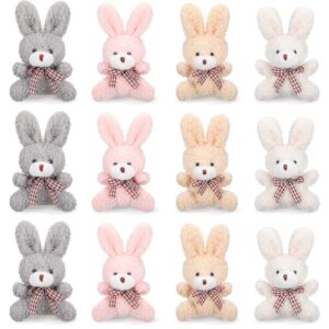 zomiboo 12 pcs valentine bear animal plush toys 4 inch santa hat soft cute bear dolls sleeping and playing stuffed toys gifts for xmas diy baby shower party(pink, apricot, gray, white, rabbit)