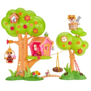 lalaloopsy mini treehouse playset with 2 dolls, 2 pets, and 18+ accessories, tire swing, zipline, hammocks, clubhouse, artist spot splatter splash™ & pirate patch treasurechest™