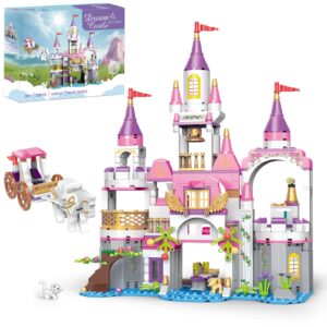 brick story dream girls princess castle with carriage building blocks 516 pieces pink castle toys for girls 6-12 years old palace creative stem building toys gift for kids birthday christmas