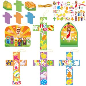 30 sets easter jesus he is risen craft kits for kids diy easter religious crosses art craft make a easter jesus resurrection scene ornament spring christian creative art projects, kids party favors