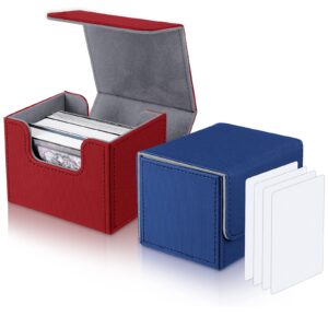 2 pieces card deck case trading card storage boxes magnetic deck holder leather deck sleeves to storage 100 cards guardian guardian (horizontal,red, blue)