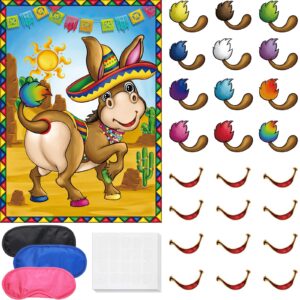 zonon pin the tail on the donkey mexican donkey game, mexican fiesta decorations, taco party supplies, poster with blindfolds and stickers mexican fiesta birthday carnival party decorations