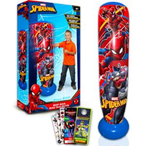 marvel store spiderman bop bag for kids - bundle with spiderman punching bag for outdoor play plus spiderman stickers and more (marvel punching bag for kids)