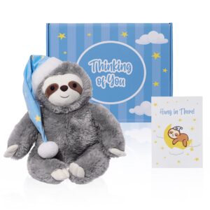 thoughtful sloth plush stuffed animal - 16" cotton soft cuddly toy, get well soon care package gift for kids, teens & adults