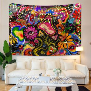 wekoxo mushroom tapestry wall tapestry eyes tapestry colorful flowers wall hanging tapestry for bedroom home decor (h29.5 x w39.4)