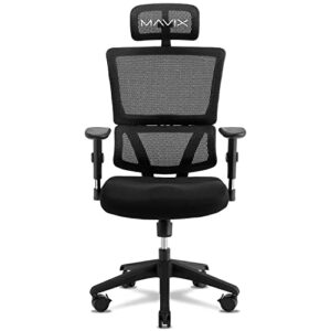 mavix m4 gaming chair: 19.5” mesh seat, dvl, fixed back recline - airy comfort/responsive support/adjustable features for gamers (black)