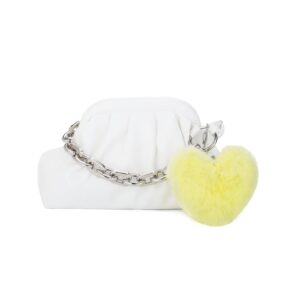 women's chain link cloud clutch bag dumpling-shaped pouch purse handbag ruched chunky chain link shoulder handbags (white) (yellow)