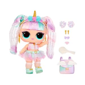 lol surprise big baby hair large 11" unicorn doll w/ 14 including shareable accessories & blue pink hair & dress, holiday toy playset, great gift for kids girls ages 4 5 6+ years