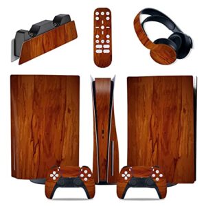 ifeehe skin sticker decal cover console and 2 controllers 5 in1 full for ps5 disc edition skin sticker decal skin wood pattern (3054)