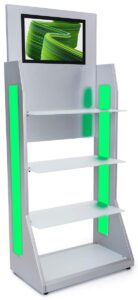 displays2go led gondola with digital screen, built-in speaker, four shelves - silver (smfsddsled)