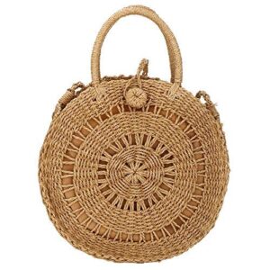 straw tote for women, crossbody handwoven rattan straw bag summer beach carrying shoulder handbag(coffee)