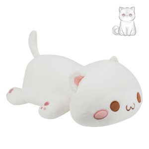 afan cat stuffed animals plush 13.7" soft cute cat plush pillow toys kawaii kitten plushies doll gifts for kids girls boys (round eyes, white)