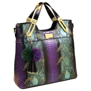 shirt luv large women's top handle satchel handbags leather chain bag purses serpentine tassel shoulder messenger bags (purple)