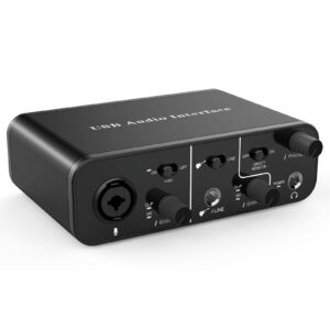 usb audio interface for recording music, xlr interface with 48v phantom power, trs balanced with headphone amplifier, audiobox mic preamps 48v 2 channel for pc/win/mac streaming and podcasting