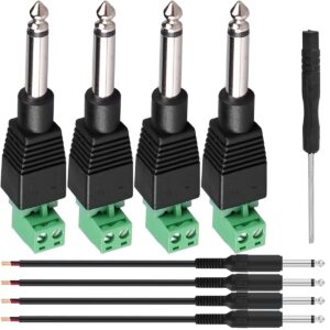 dkardu 1/4 inch jack 6.35mm mono male plug for guitar/speaker/microphone audio cable, 2 pole terminal female solderless screw converter adapter replacement repair plug, 4 pcs