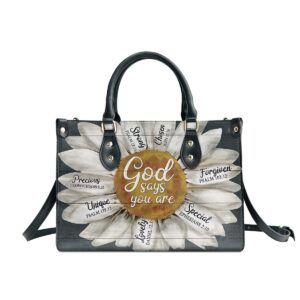 64hydro christian gifts, daisy god says faith purses for women, shoulder bag, handbags for women, valentines day gifts for her, gifts for sisters, daughter, mom, friends - travel work leather bag