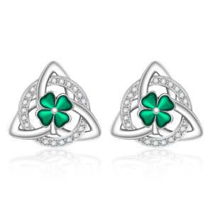 celtic knot green shamrock earrings for women studs four leaf clover st patricks day earrings triangle jewelry birthday irish birthday gifts sterling silver