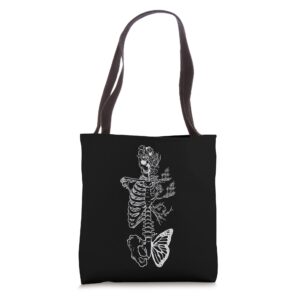 gothic skeleton line art aesthetic soft grunge butterfly tote bag