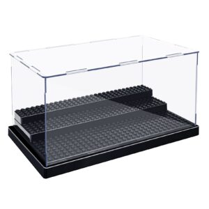 double 2 c display case for minifigures action figures blocks, 3-level acrylic display case, clear display box storage fit for lego minifigure, gifts for lego lovers (black)