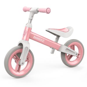 bobike toddler balance bike toys for 1 to 3 year old girls boys adjustable seat and handlebar no-pedal training bike best gifts for kids (pink)