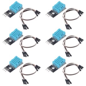 6pcs dht11 temperature humidity sensor module digital temperature humidity sensor 3.3v-5v with wires, humidity measure range 20%-95% temperature measure range 0-50℃