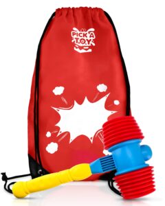 squeaky hammer toy for kids, 14” long with soft plastic mallet, fun birthday party favor for carnival, circus, and whack a mole games, interactive pounding action, red carry bag