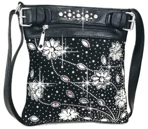 zzfab daisy rhinestone crossbody bag bling sling black