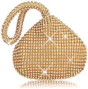 women's evening bag rhinestone purse handbags triangle style chain clutch purse bag sparkly party prom wedding purse (gold)