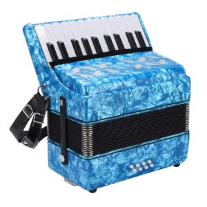 bter accordion, 22 keys 8 bass exquisite celluloid piano accordion adjustable straps, international standard professional tuning musical instrument for beginners adults stage performance(sky blue)