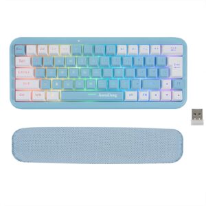 60% wireless gaming keyboard,rechargeable rgb backlit keyboard with hand rest,2.4g usb connection,compact 63-key quiet computer office keyboards for pc windows desktop laptop mac smart tv box (blue)