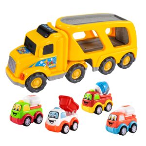 construction car toys for toddlers kids, carrier truck toy for 1 2 3 4 5 6 year old, 5 in 1 friction powered car toy for boys & girls, push and go vehicles, christmas kids gift age 3-8