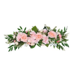 iniflm 25.6in wedding peony rose arch flower swag with green leaves,decorative floral swag front door peony arch garland swag for wall window home garden party decor, pink