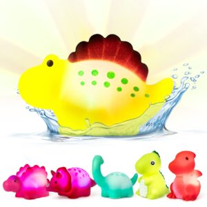 vanmor 6 packs light up dinosaur bath toys for toddlers, floating pool bathtub toys for preschool kids, shower water baby bath sets for child infant boy girl in bathroom christmas birthday easter