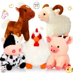 5 pack farm plush animals set 10 inches plush farm stuffed animals barnyard stuffed animals soft pig rooster horse sheep cow stuffed animals toy for birthday party decoration supplies