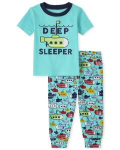 the children's placethe children's place baby toddler unisex short sleeve top and pants snug fit 100% cotton 2 piece pajama setssubmarine 6-9 months