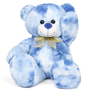 benben teddy bear stuffed animal, 23 inch tie-dye stuffed bear plush toy with bow tie, blue and white, cute plushies gifts, easter decorations