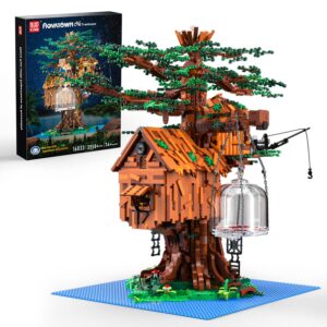 mould king tree house building toys with led lights, 16033 with 2 cabins sets building blocks, hunter treehouse building blocks, treehouse building kits for adults and kids 14+(3958 pieces)