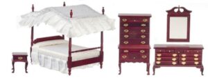 melody jane dolls houses dollhouse mahogany victorian bedroom furniture set with canopy 4 poster bed