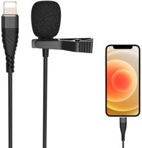 microphone professional for iphone lavalier lapel omnidirectional condenser mic phone audio video recording easy clip-on lavalier mic for facebook youtube interview tiktok for iphone/ipad/ipod(9.8ft)