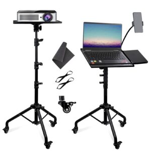 creproly projector tripod stand laptop stand adjustable height 27.5 to 55.9 inch dj stand computer stand for laptop with phone holder and keyboard tray for stage studio meeting or outdoor movies