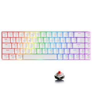 ajazz k685t wireless 60% mechanical keyboard, bluetooth/2.4g/wired multi-mode, rgb backlight, n-key rollover 68 keys, hot swap switch, compatible for multi-device connection (white, brown switch)