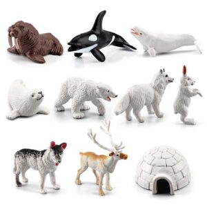 natureman mini arctic animals toys set 10pcs polar animal figurines toy play setincludes polar bear seal reindeer wolf rabbit arctic fox igloo for toddlersbirthdaygift