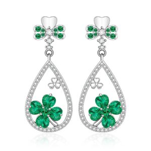 st patricks day shamrock earrings for women sterling silver studs hypoallergenic four leaf clover green cz drop dangle earrings jewelry gifts