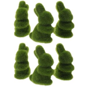 nuobesty 6 pcs easter bunny artificial grass turf bunny garden statue easter party ornament easter moss bunny statue imitated desk decoration flocking rabbit figurines animal glass table